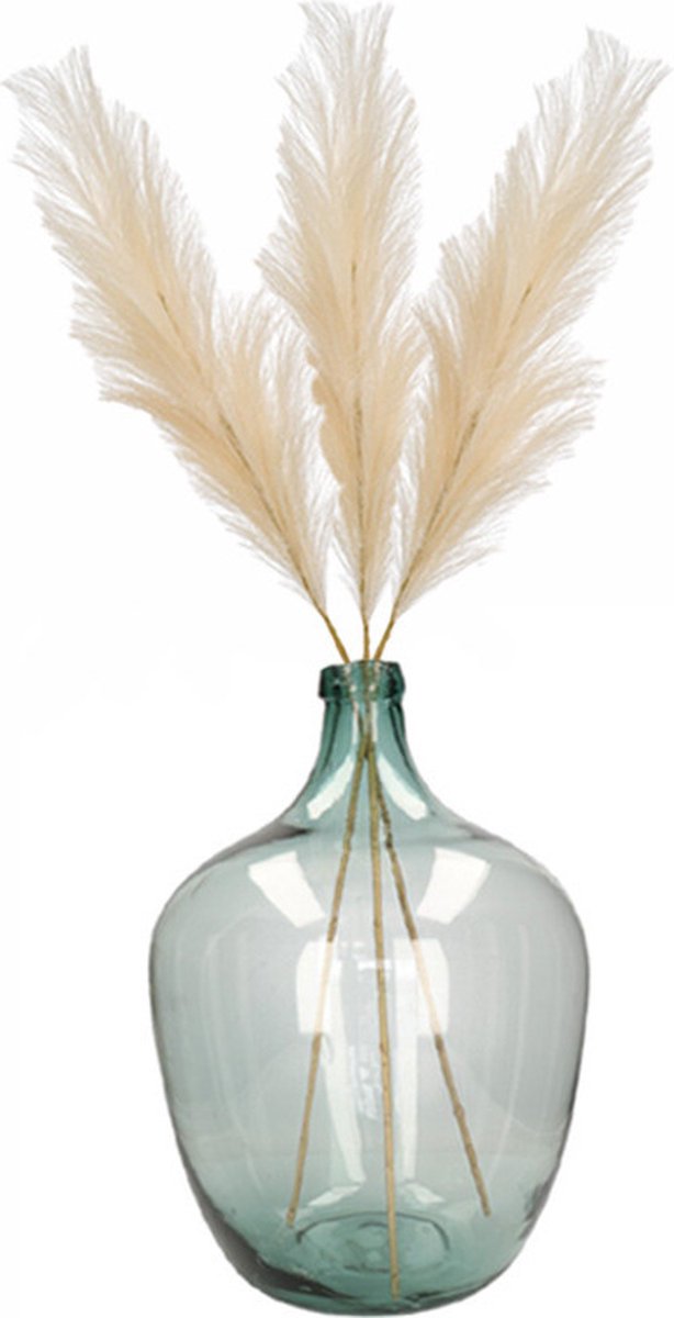 Kunstbloemen bloemstuk boeket in flesvaas - 3x pluimen creme wit - 115 ...