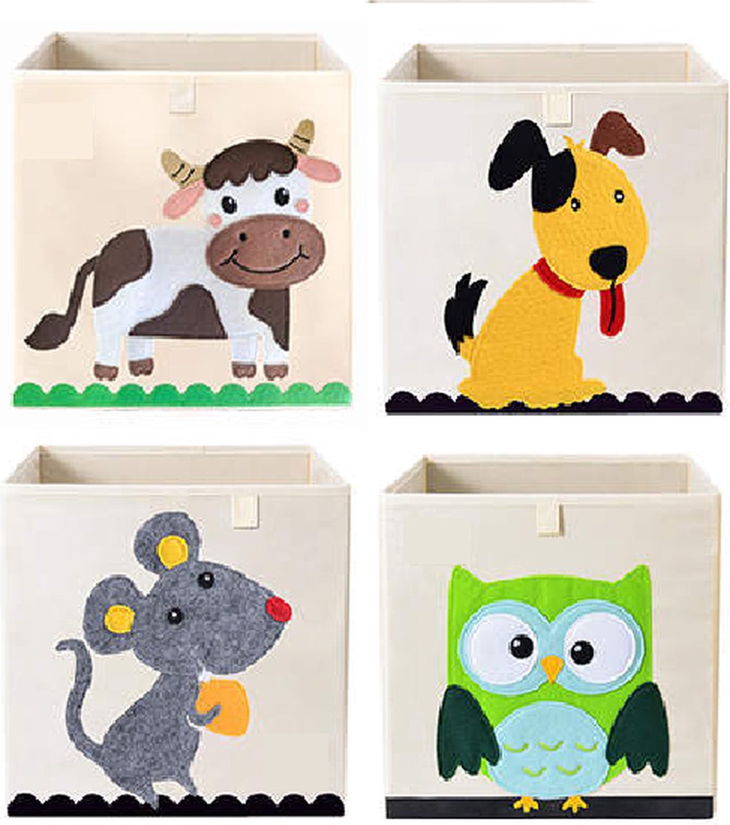 LITTLE-BUNNY 4 opbergmanden koe, uil, hond en muis 33x33x33cm past in ...