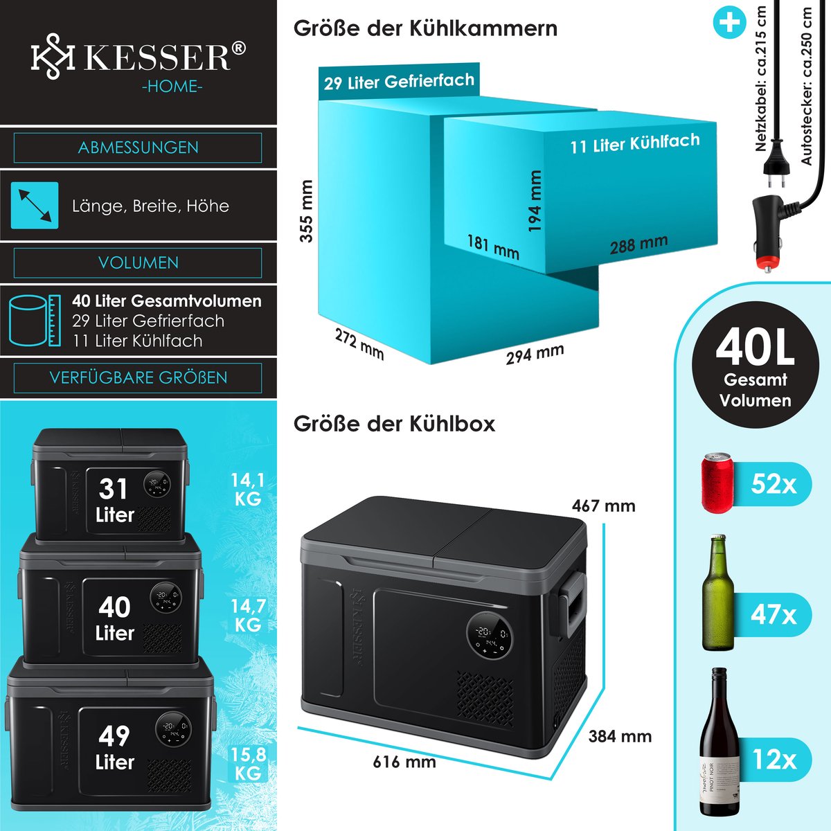 KESSER® Compressor Koelbox 2in1 Dual-Zone Koelbox & Vriezer ...