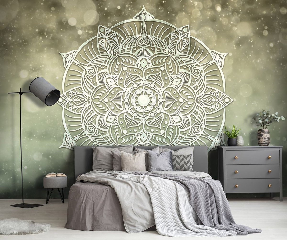 Fotobehang - Vinyl Behang - Mandala op Bokeh Achtergrond - 104 x 70,5 ...
