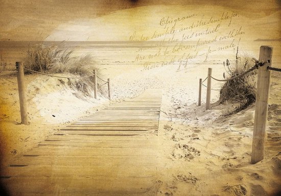 Fotobehang - Vlies Behang - Vintage Ansichtkaart Strandpad naar Strand ...