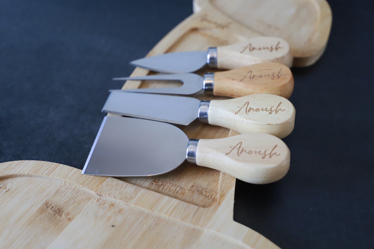 Anoush Bamboe Piemel Borrelplank 40x20cm - Inclusief RVS Tapasmessen Set - Houten... | bol.com