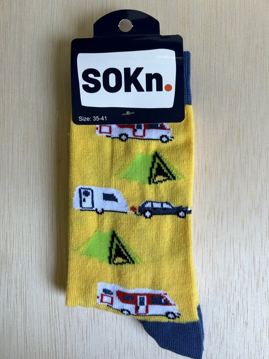 SOKn. Trendy sokken *KAMPEREN* maat 35-41 (ook leuk om kado te geven ...