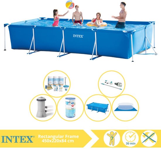 Piscine Cadre Rectangulaire Intex - Piscine Hors Sol - 450x220x84 cm ...