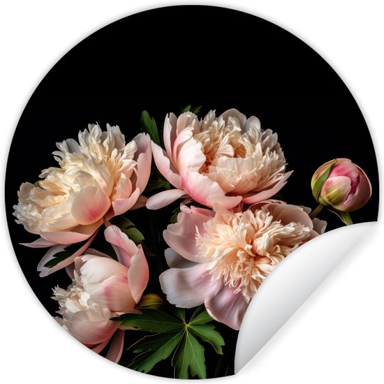 WallCircle - Muurstickers - Behangcirkel - Pioenrozen - Bloemen - Natuur - Roze - Wit... | bol