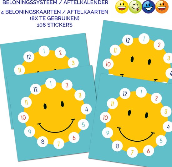 Beloningssysteem + Stickers - 4 Beloningskaarten met Beloningsstickers ...