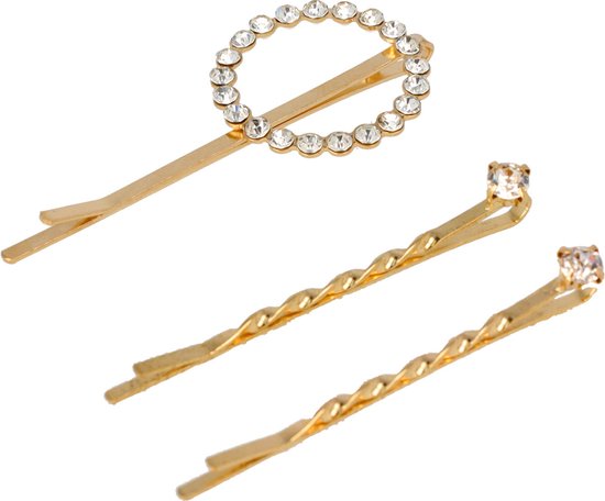 Haarsoires Schuifspeldjes met Strass Steentjes - Goud - Set van 3 | bol