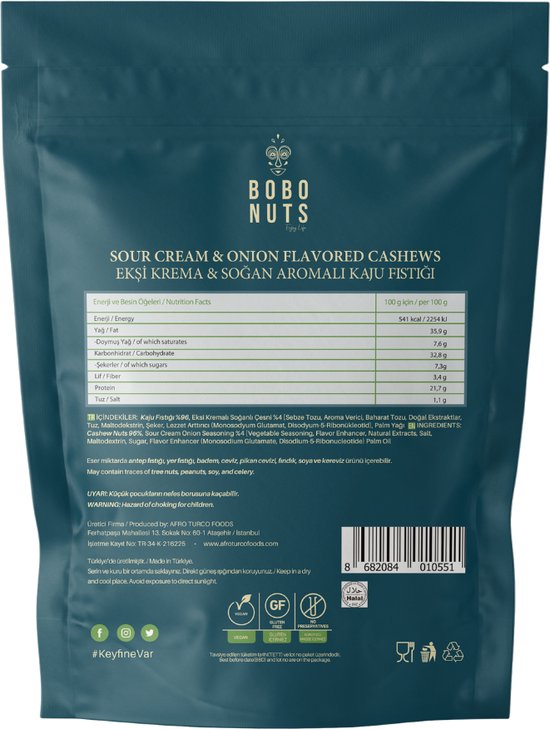 Bobo Nuts - Cashewnoten met Zure Room & Uien Smaak - 6 x 120 gram | bol.com