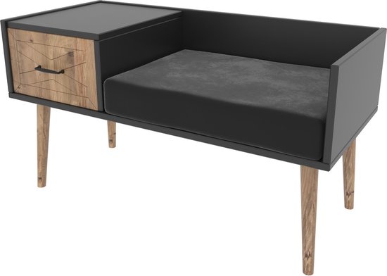 Hal Bankje - Antraciet & Eiken - 120x40x45cm - Melamine - Stijlvol ...