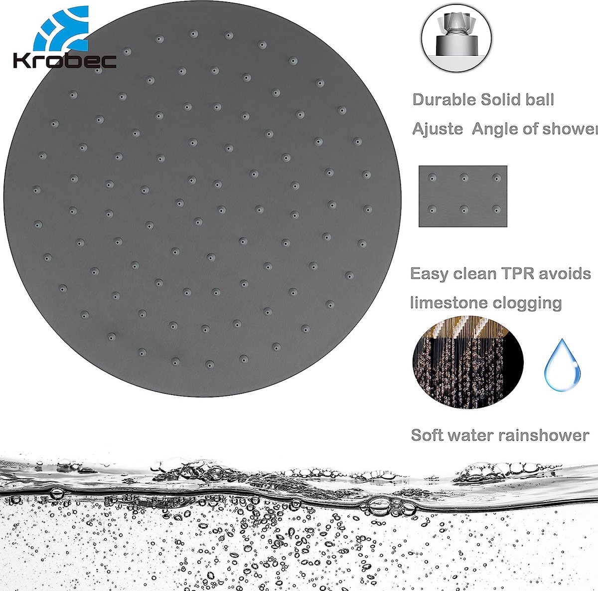 Vaste ronde douchekop 25 cm 10 inch Gunmetal AISI304 roestvrij staal ...