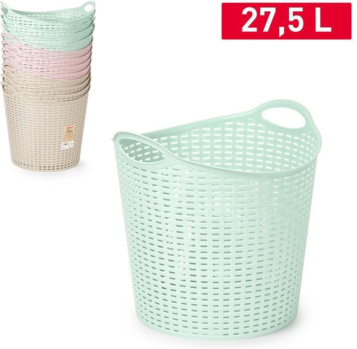 Plasticforte Gevlochten wasmand/opbergmand - 2x - flexibel - beige - 27 ...