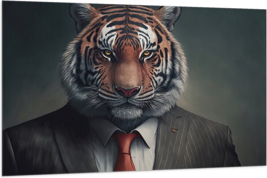 Vlag - Tijger in Gestreept Zakelijk Pak met Rode Stropdas - 150x100 cm ...