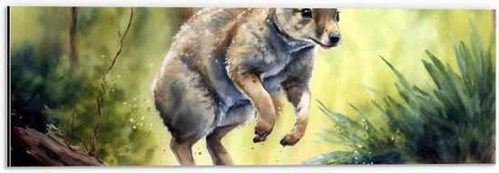 Dibond - Tekening van Springende Haas door de Bossen - 60x20 cm Foto op ...