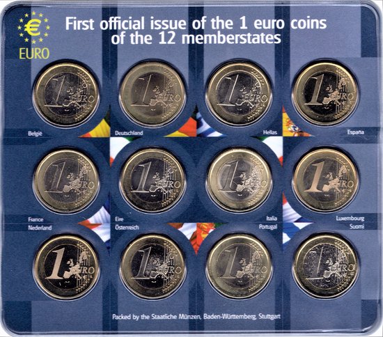 First official issue of the 1 euro coins of the 12 memberstates. | bol.com