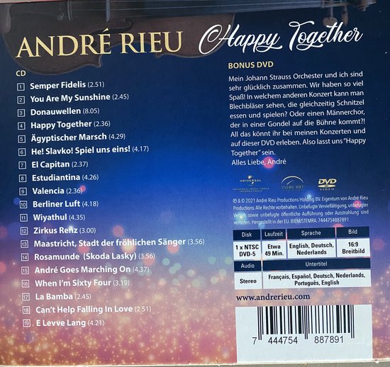 Rieu, A: Happy Together (CD+DVD), André Rieu | Muziek | bol