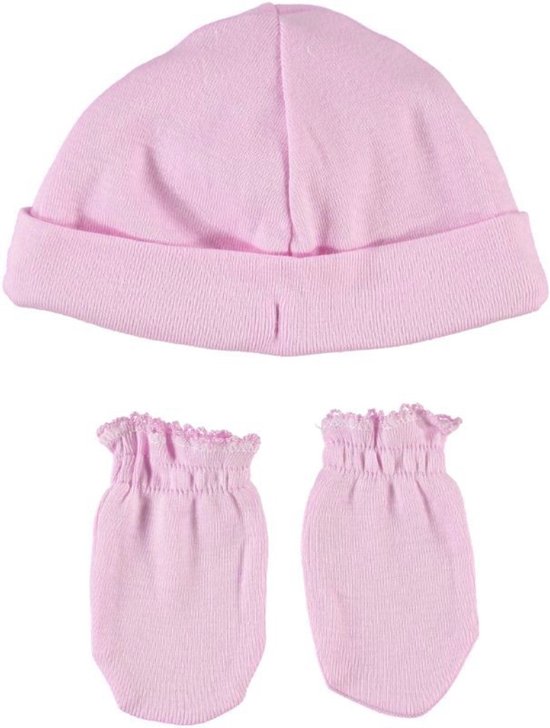 PULL ON HAT AND MITTEN SET (Pink) | bol