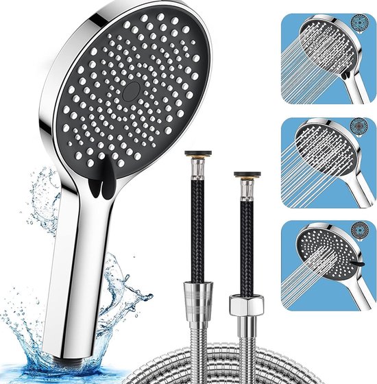 Douchekop met slang, grote douchekop, waterbesparende douchekop ...