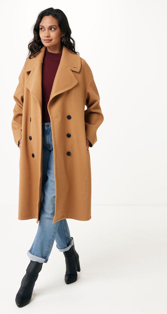 Mexx Midi Length Big Lapel Collar Coat Dames - Camel - Maat XS | bol