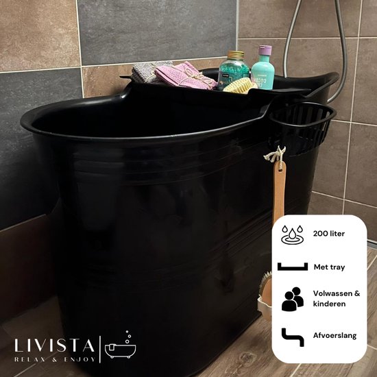 Livista® - Bucket Bad - Zitbad - 200L - Inclusief Tray - Zwart ...