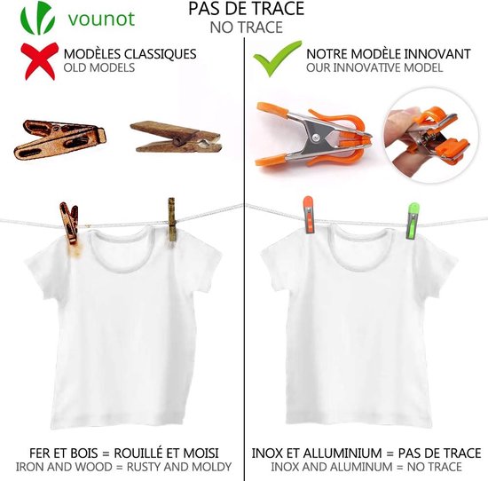 Épingles à linge, lot de 40, en acier inoxydable, avec poignée soft et ...