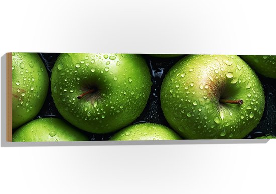 Hout - Verse Groene Appels onder de Waterdruppels - 90x30 cm - 9 mm dik ...