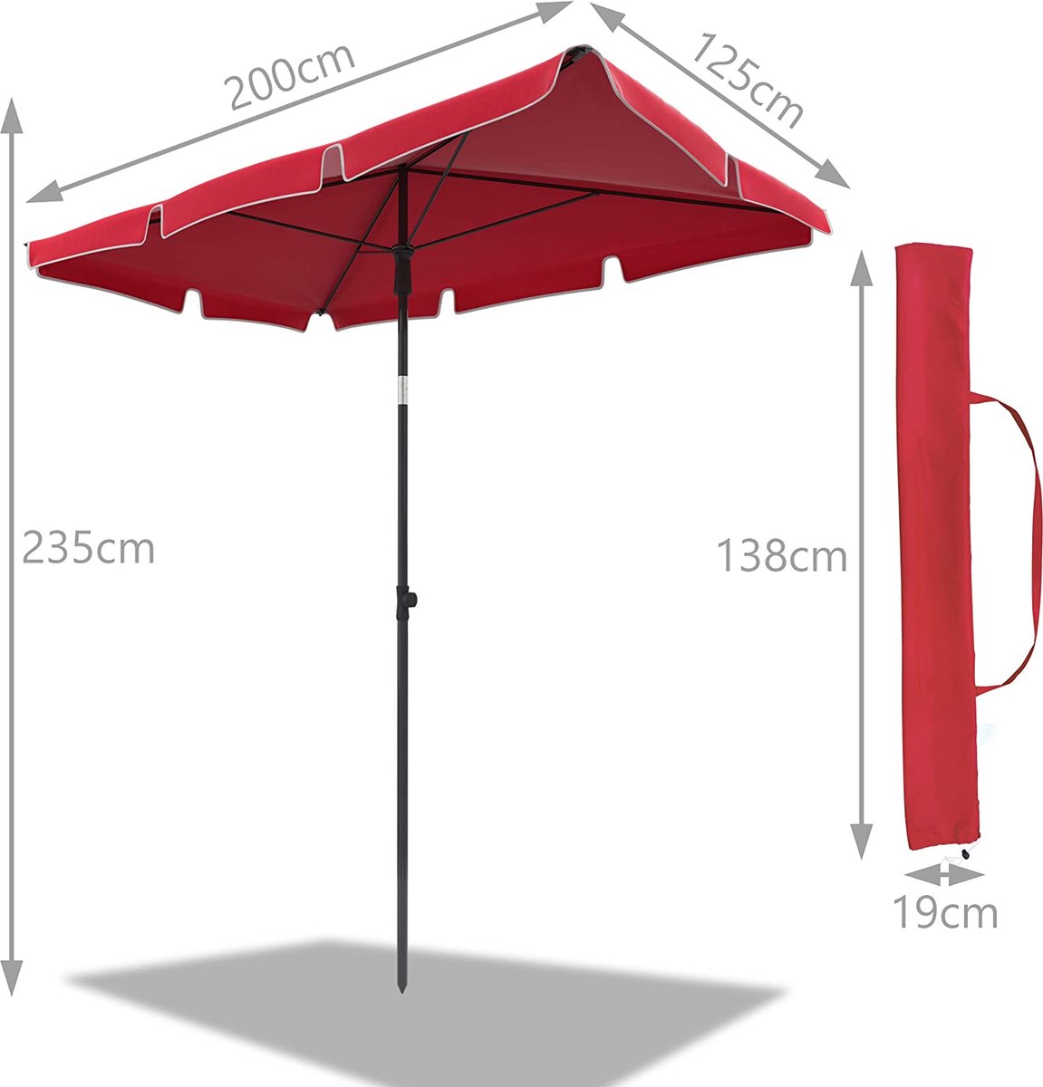 Parasol pour balcon, 200 × 125 cm, parasol de balcon, parasol de marché ...