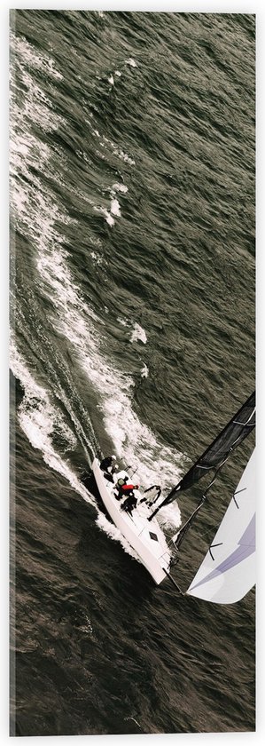 Acrylglas - Bovenaanzicht van Zeiler op Zeilboot over het Water - 20x60 ...
