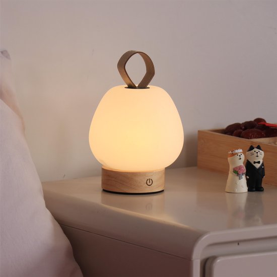 TAVELL – Tafellamp Cooper – Hout – Dimbaar, Draadloos & USB – Touch ...