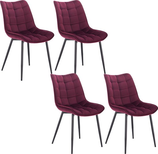 Eetkamerstoelen set van 4 - Moderne stoel - Bordeaux - Velvet | bol