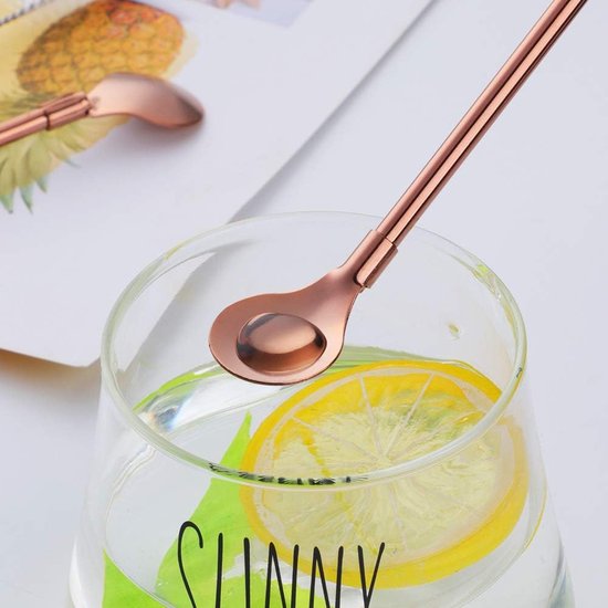Rietje met lepel, roestvrij staal, herbruikbare rietjes, roségoud ...