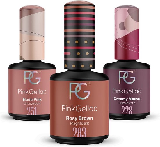 Pink Gellac Gellak Set met 3 x 15ml Kleuren - 251 Nude Pink - 283 Rosy ...