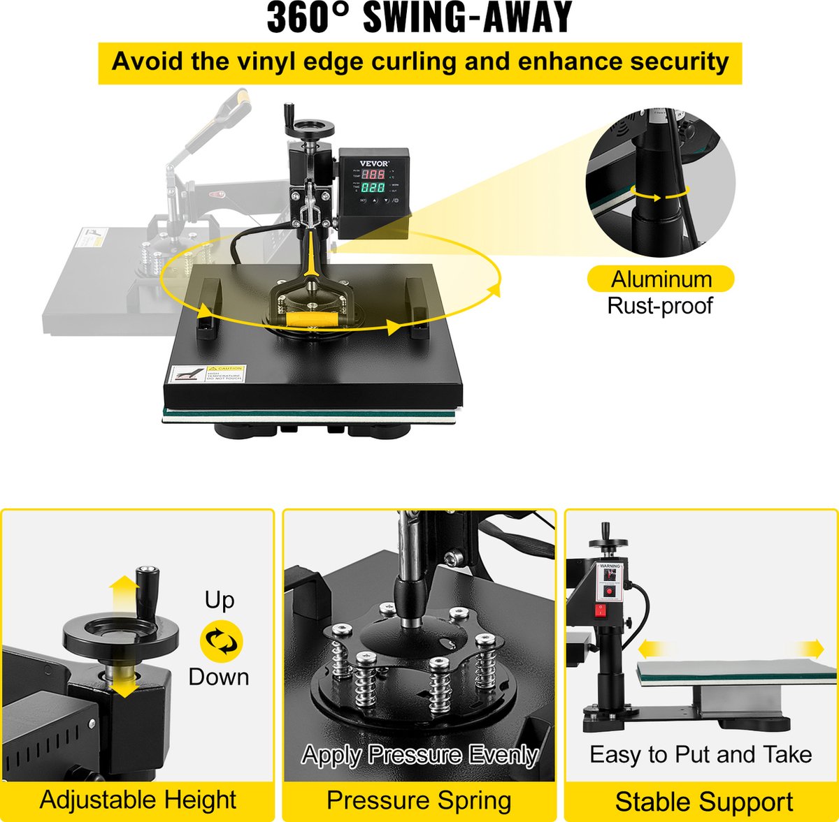 Vevor 2In1 Warmte Persmachine 38*38Cm Multifunctionele 360 Graden Swing-Away Digitale... | bol.com