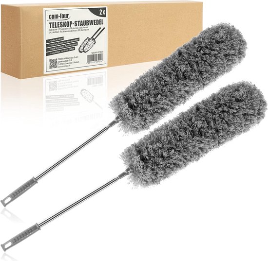 2x feather duster with telescopic handle, dust mop extra long and ...