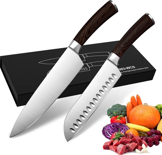 2-delige professionele koksmessenset, keukenmes, extra scherp ...