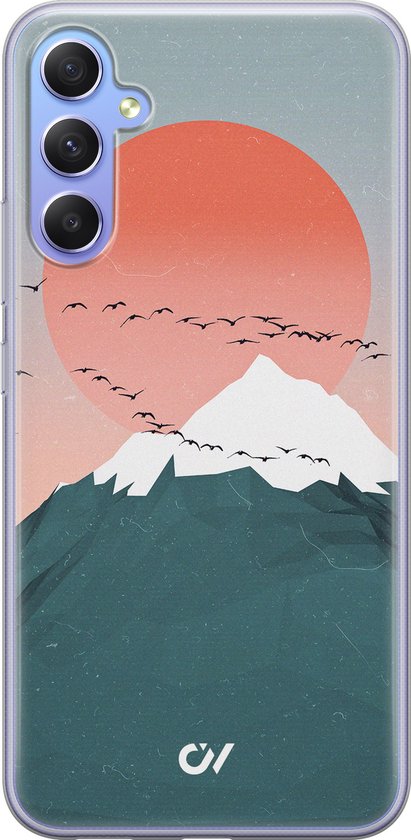 Hoesje geschikt voor Samsung Galaxy A34 - Mountain Birds - - Blauw ...