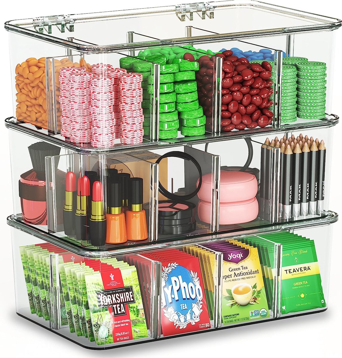 Theezak-organizer, set van 3 stuks, stapelbare theezakjes ...