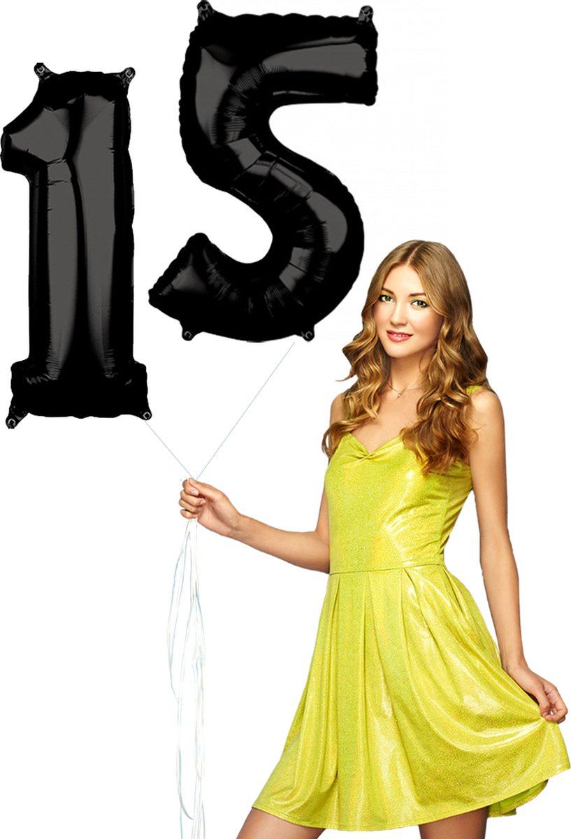 Zwarte cijfer 15 ballonnen helium gevuld. | bol.com