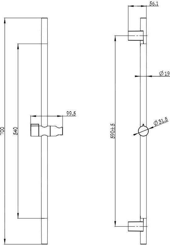 kielle Accessoires - Douchestang 700 mm, rvs 20301000 | bol