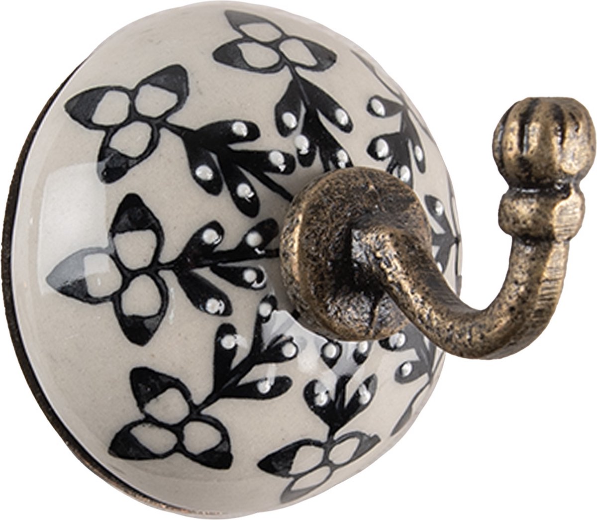 Clayre & Eef Wandhaak Ø 6 x7 cm Wit Zwart Keramiek Kapstok | bol