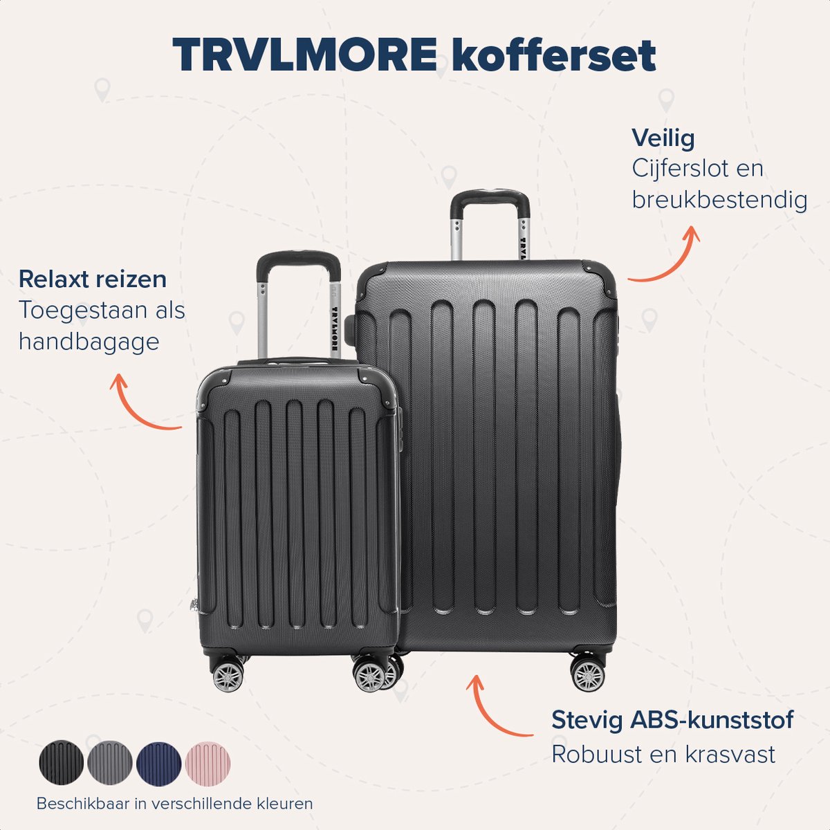 TRVLMORE Kofferset - 2 Delig - 38L Handbagage + 110L Ruimbagage - Zwart ...
