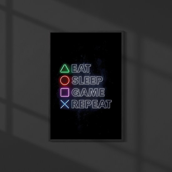 Eat Sleep Game Repeat Poster - 70x50 cm - [Perfect voor Spelkamer ...