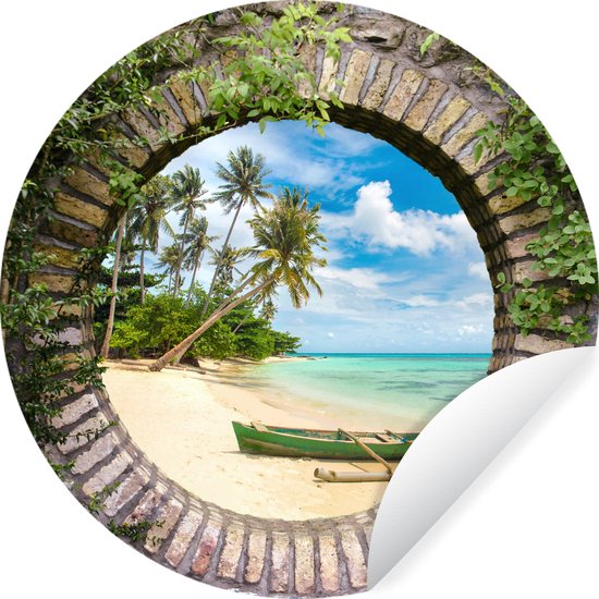 WallCircle - Muurstickers - Behangcirkel - Strand - Palmboom - Doorkijk - Kano -... | bol.com