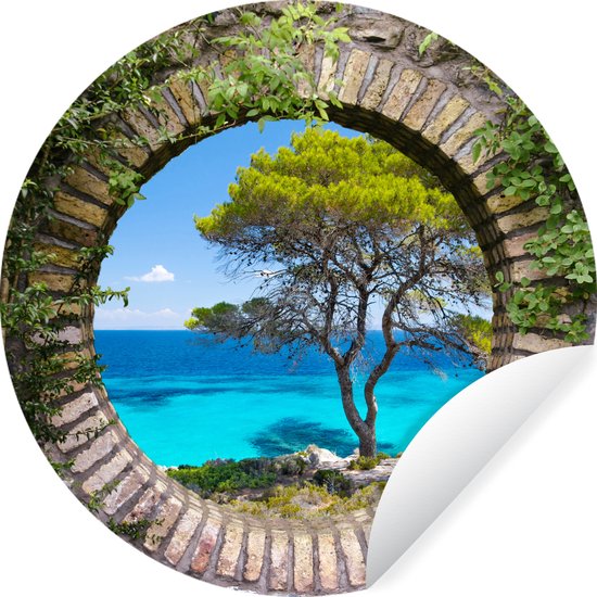 WallCircle - Muurstickers - Behangcirkel - Zee - Boom - Tropisch - Doorkijk - 30x30 cm... | bol.com