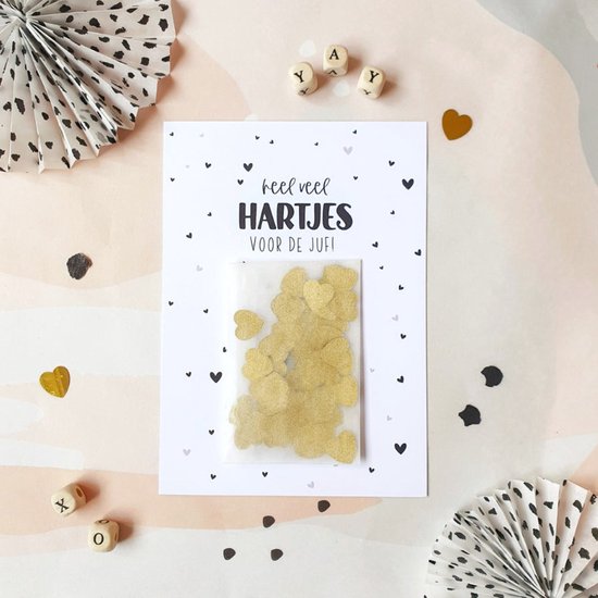 Kaart met hartjes confetti - Cadeau Juf | Juffen bedankjes | School ...