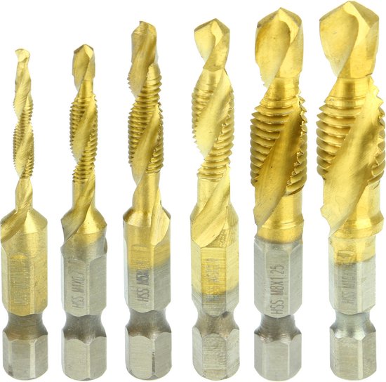 Combinatie Boor en Tap Bit Set van 6 St. Verwaarloosbaar met 1/4 "Hex ...
