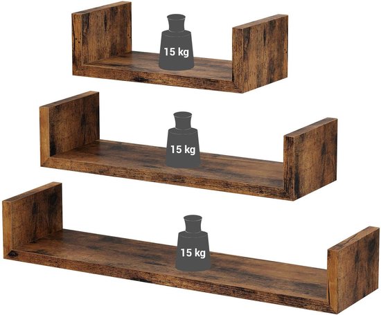 HelloHomy® Wandplanken - Set van 3 - Zwevende plank - Hout - Industrieel ontwerp | bol