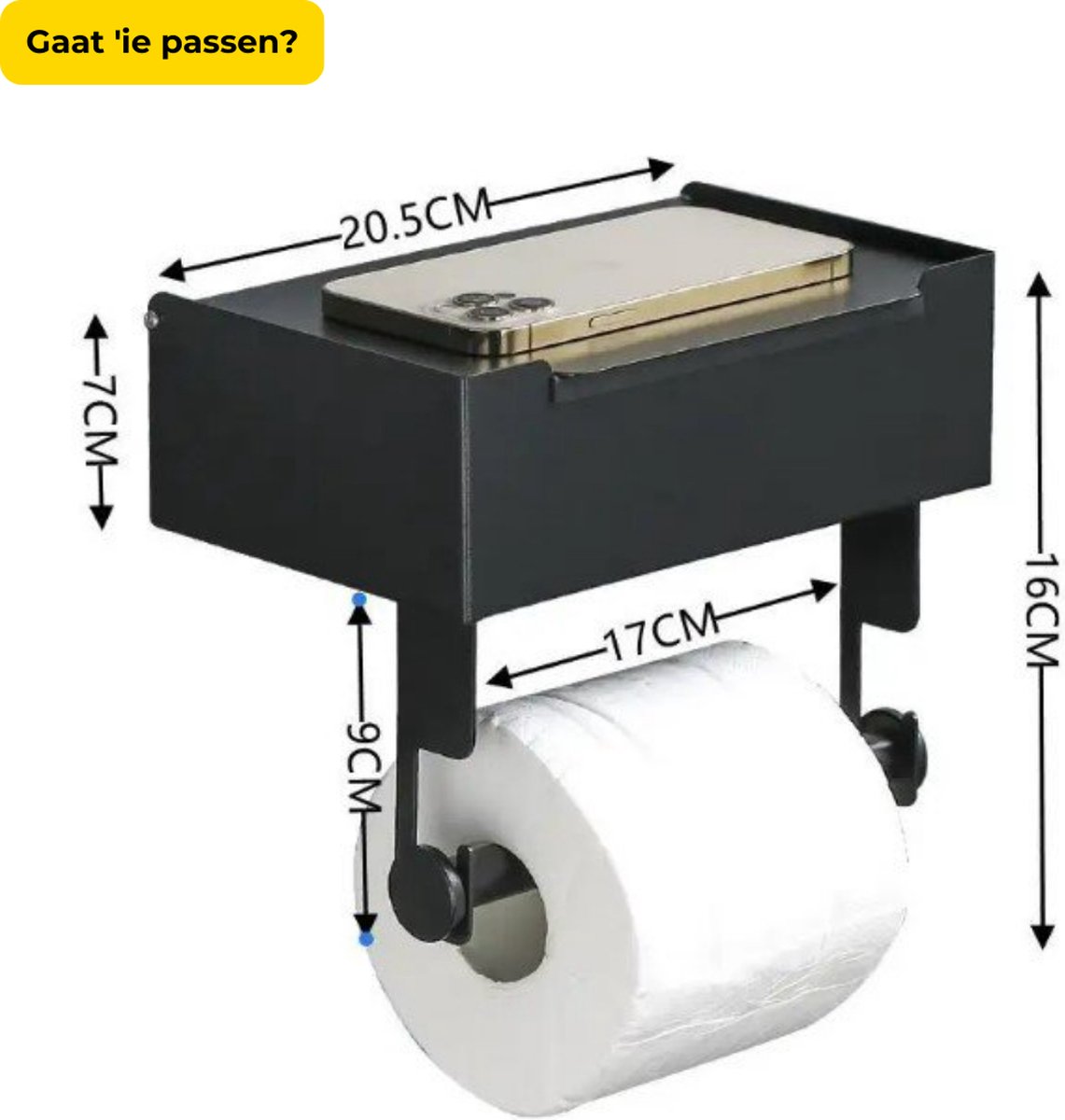 Zwarte Toiletrolhouder Met Organizer Bakje en Plankje - Wc-rol Houder ...