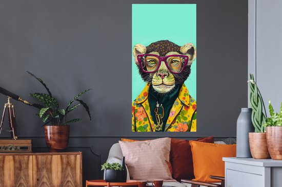 Muurstickers - Sticker Folie - Design - Roze - Bril - Aap - Dieren - 60x120 cm -... | bol