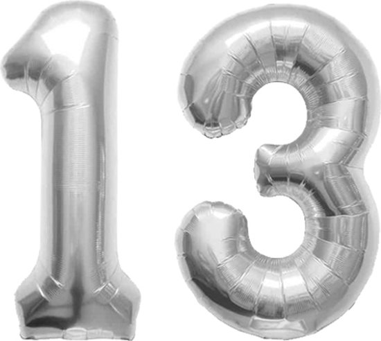 Folieballon Cijfer 13 Zilver - 86 cm | bol