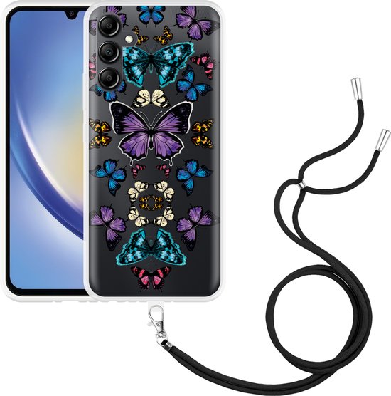 Cazy Hoesje met koord geschikt voor Samsung Galaxy A34 Vlinder Symmetrie | bol